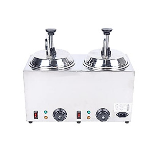 Cheese Warmer with Pump, Electric Nacho Cheese Dispenser with 2 * 2L Insert Pots, Stainless Steel Hot Cheese Dispenser for Salad Jam Seasoning Sauce