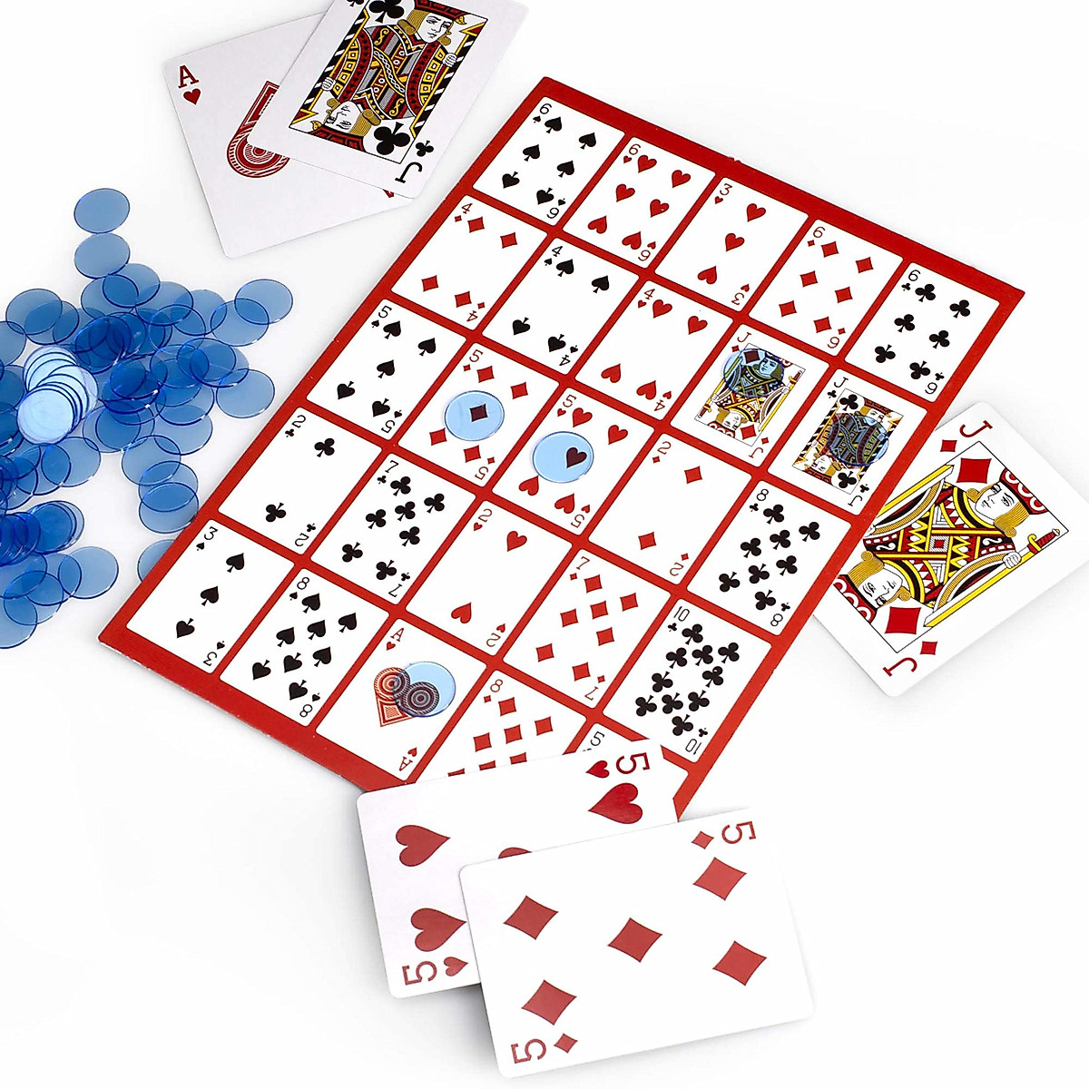 MBGBrybelly Poker Keno and More Poker Keno Bundle - 24 Players Complete Game and Expansion Pack - 24 Game Boards, 2 Decks of Cards, 400 Plastic Blue Bingo Chips - Family Game Night Casino Gift