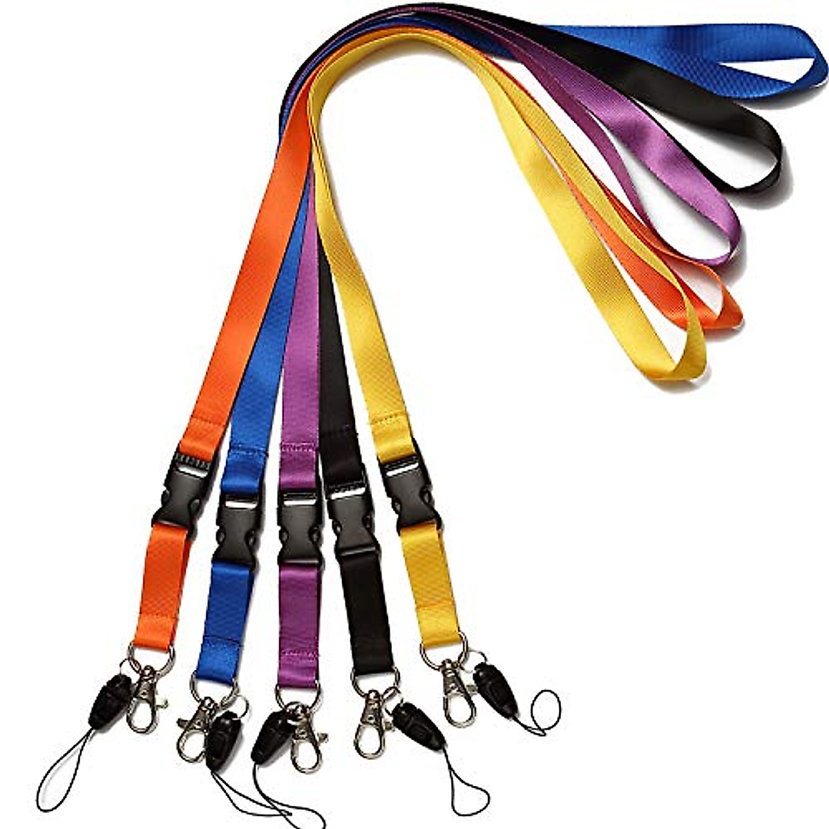 YOUOWO 5 Pack Office Neck Lanyards Detachable Buckle Enhanced Model Hook breakaway Strap lanyard for ID Badge,Key,women men Phones USB Whistles Nylon Black,blue,yellow,orange,purple
