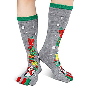Zmart Funny Christmas Toe Socks Women Holiday Socks Christmas Toe Separator Socks Five Toe Socks, 5 Pack Stocking Stuffers Secret Santa Gifts Christmas Gifts