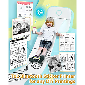 Phomemo Sticker Printer- T02 Mini Printer Sticker Maker Inkless Printer Portable Bluetooth Thermal Pocket Photo Printer for Study Notes, Stickers, Photos, DIY, for Birthday, Green