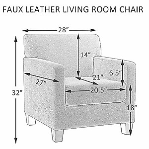ANOUR Mid Century Modern Accent Chairs,Faux Leather Living Room Chairs with Wooden Legs,Single Sofa Chairs,Upholstered Arm Chairs for Living Room,Bedroom-Brown