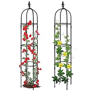 Garden Obelisk Trellis for Climbing Plants, Rustproof Plastic Coated Metal Plant Support, Garden Tower Trellis Indoor Potted Plant, Tomato Plant Cage for Support Rose, Vegetable Vines(2 Pack)