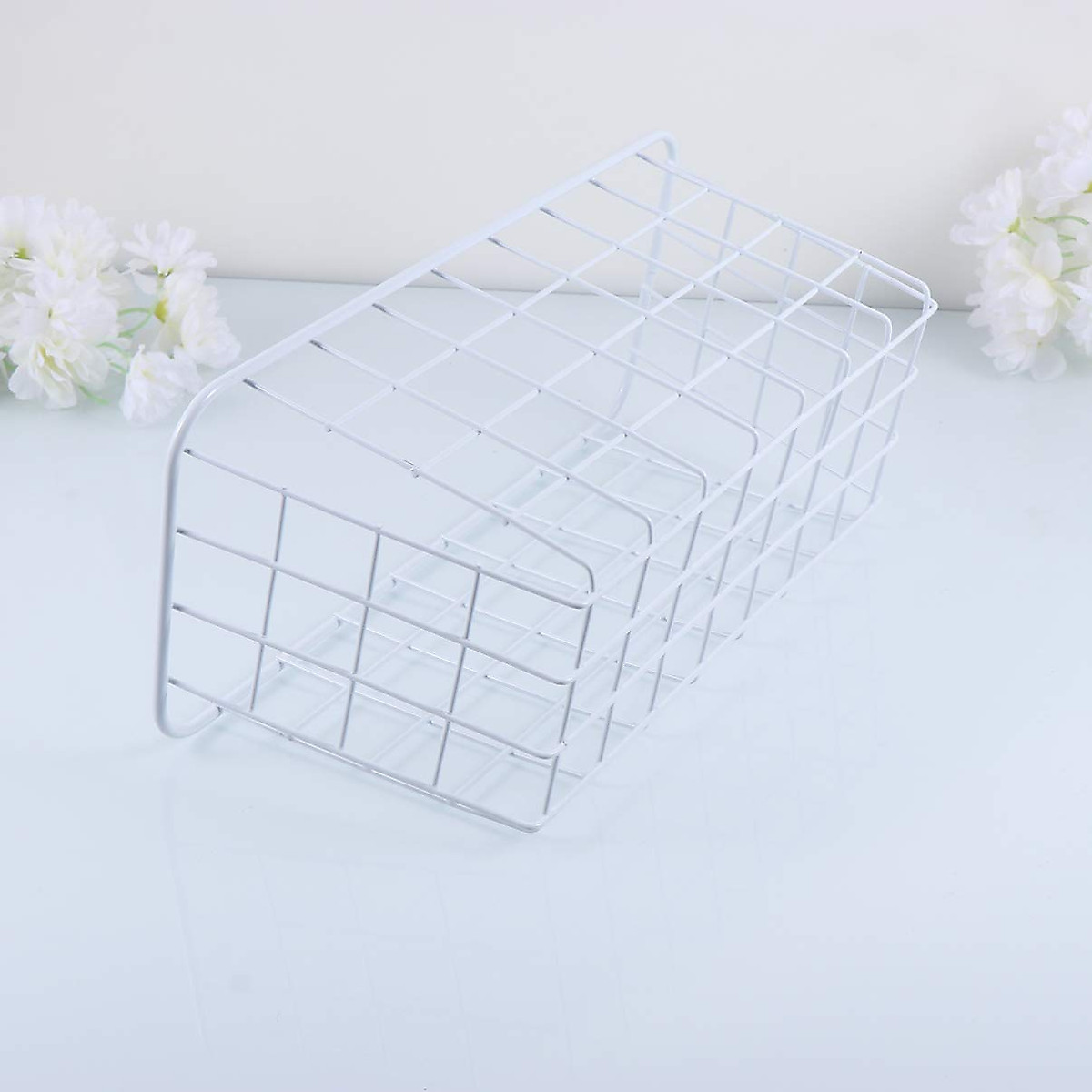 Hemoton Wire Storage Basket Metal Hanging Basket Door Baskets Organizer Black Hanging Shelves Cabinet Storage Basket Wire Baskets Organizing Black Baskets White Barbed Wire Wall-mounted
