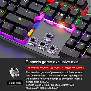 HotTopStar Wired Mechanical Gaming Keyboard, Computer Gaming Keyboards, USB Wired Mechanical LED Keyboard Rainbow Backlit Keyboards Black Axis for PC and Desktop Computer (104 Keys, Black)