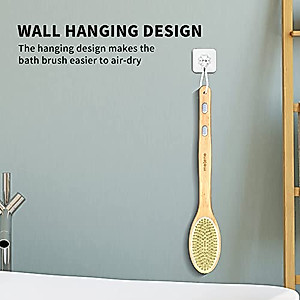 Metene Bamboo Body Brush with Stiff and Soft Natural Bristles, Back Scrubber for Shower with Long Handle, Dual-Sided Brush Head for Wet or Dry Brushing, Exfoliating Skin and Clean The Body Easily