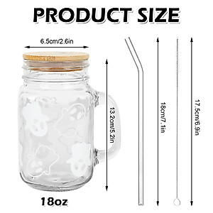 Whaline Halloween Mason Jar Mug with Handle 18oz Cute Ghost Mason Jar Drinking Glasses Halloween Ghost Ice Coffee Cups Glass Mugs Tumbler with Lid and Straw for Iced Coffee Tea Soda Cocktail Gifts