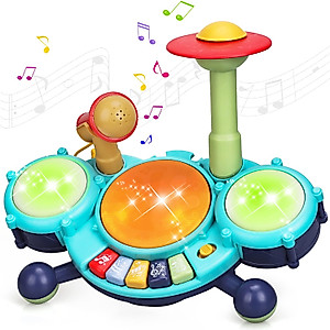 TOY Life 5 in 1 Baby Drum Set for Toddlers 1-3 Musical Toys for Toddlers 1-3 with Toddler Drum Set for Kids Baby Microphone Baby Keyboard Kids Drum Set Boy Toys Kids Boys Girls