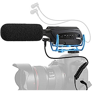 Moukey Video Microphone, Camera Microphone with Monitoring Function, Shotgun Mic for iPhone, Android Phone, Camera Sony/Nikon/Canon/DV Camcorder, Ideal for Interview/Vlogging