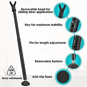 Door Security Bar & Sliding Patio Door Security Bar, 19 to 52 Inch Adjustable Door/Window/Sliding Door Security Bar from Inside, Heavy Duty Door Stopper for Apartment, Home Security, 2Pack