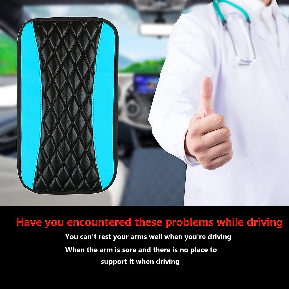 NHHC Car Center Console Pad,Comfortable PU Leather Car Armrest Cushion,Waterproof and Anti-Scratch Car Interior Accessories Universal for SUV/Truck/Car (Blue)