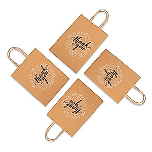 OSpecks 50 Count Small Thank You Gift Bags Bulk with Handle, Brown Kraft Paper Bags for Retail Shopping, Wedding, Goodies, Merchandise for Customers or Guests, Size 5.25 x 3.75 x 8 Inches