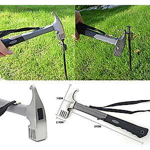 Linwnil Tent Stakes Camping Hammer Accessories Set, 12Pcs Heavy Duty 12in Tent Stakes, 1Pce Camping Hammer (Gray) Forged Steel Unbent Tent Pegs-Ideal Camping Stakes for Rocky/Hard Places