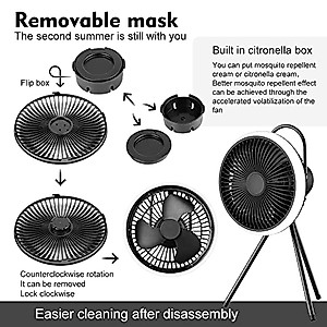 PINSAI Camping Fan, Tent Fans for camping with lights,Portable Camping Fan with LED Lantern, USB Desk Fan with Hanging Hook for Tent,Car