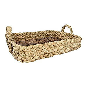 Bloomingville Decorative 22" L Handwoven Seagrass Tray with Handles Basket, Brown