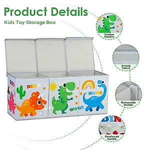 Large Toy Box Chest Organizer with Flip Lid for Kids, Collapsible Oxford Toy Storage Box with Handles for Boys Girls, Sturdy Waterproof Storage Organizer for Bedroom Playroom Nursery, 37.7×12.5×15.7''