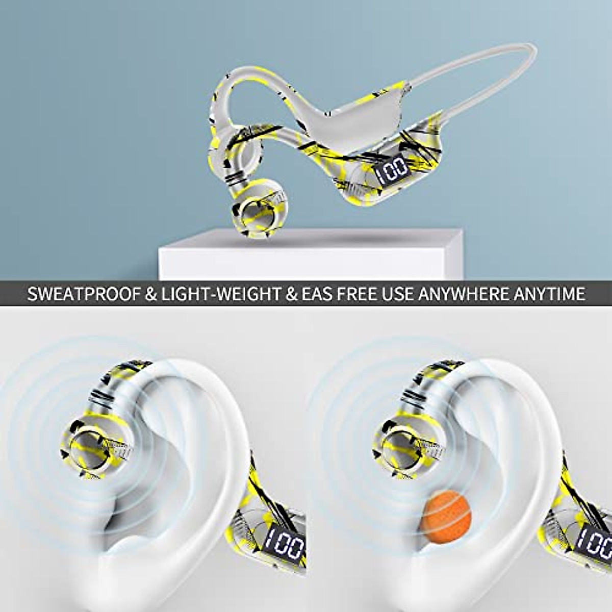 Cagogo 300mAh Conduction Headset Wireless Bluetooth Headset Sports Running Power LED Power Digital Display