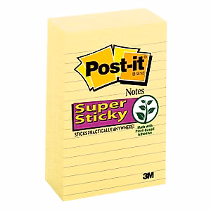 Post-it Super Sticky Notes, 4x6 in, 5 Pads, 2x the Sticking Power, Canary Yellow, Recyclable (660-5SSCY)
