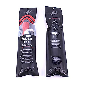 Detail Factory - TriGrip Ultra-Soft Detailing Brush Set - Comfortable Grip and Scratch-Free Cleaning for Exterior, Interior Panels, Emblems, Badges, Gauge Cluster, Infotainment Screen, Red