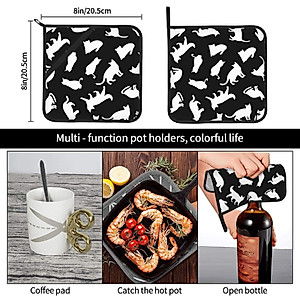 Funny Cat Pot Holders with Pocket for Kitchen Heat Resistant Black Oven Hot Pads Potholders for Cooking Baking Grilling Microwave