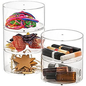 ZENFUN 5 Layers Acrylic Belt Organizer with Magnet Lids, Stackable Belt Storage Box Clear Display Case Round Vanity Organizer for Watch, Hair Accessories, Jewelry, Closet and Drawer, 3" H x 5" Dia
