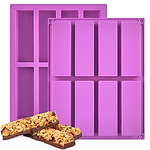 8 Cavity Granola Bar Mold, 2 Pack Rectangle Silicone Chocolate Mold Candy Bar Mold for Baking Cereal Energy Bar, Protein Bar, Brownie, Cheesecake