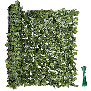 kdgarden 99"x39" Artificial Hedge Panels Faux Ivy Fence Leaf and Vine Privacy Screen UV-Protected Decorative Trellis Wall Screen for Outdoor Garden and Yard Decoration, Dark Green