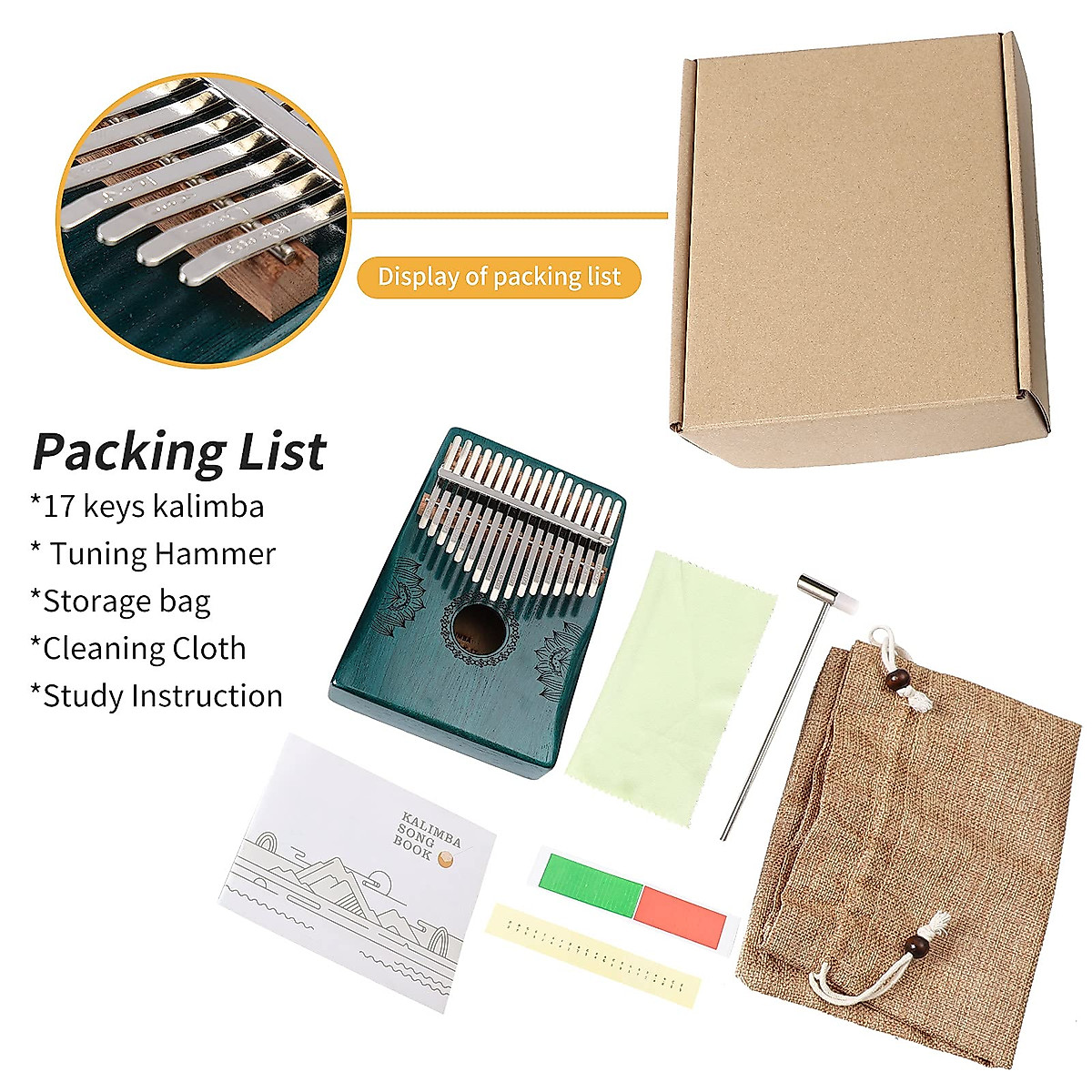 Kalimba Thumb Piano 17 Keys, Portable Mbira Finger Piano Gifts for Kids and Adults Music Instrument Thumb Pianos - 17 Keys Green