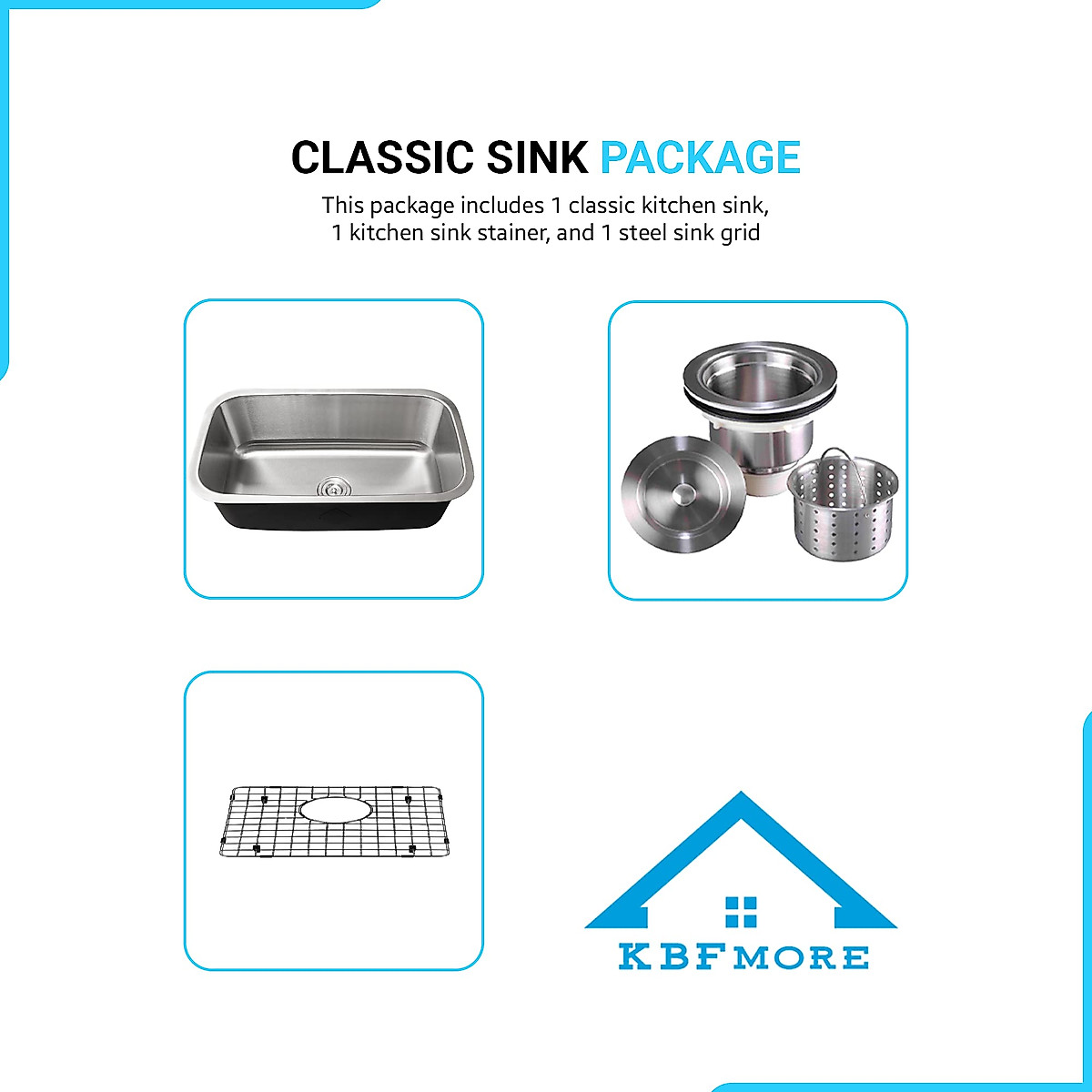 KBFmore 30 Inch Single Bowl 16 Gauge Undermount Classic Kitchen Sink, Swirl Finish Rust Resistant Sound and Heatproof Stainless Steel Sink with Sink Strainer and Bottom Sink Grid