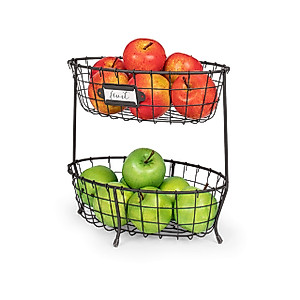 Spectrum Diversified Vintage Living Oval Server Stacked, 2-Tier Bowls, Dining Table & Kitchen Counter Organizer, Modern Fruit Basket Stand, Industrial Gray (A19676)