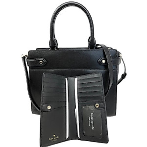 Kate Spade New York Staci Medium Saffiano Leather Satchel Purse With Matching Lg Slim Bifold Wallet (Black)