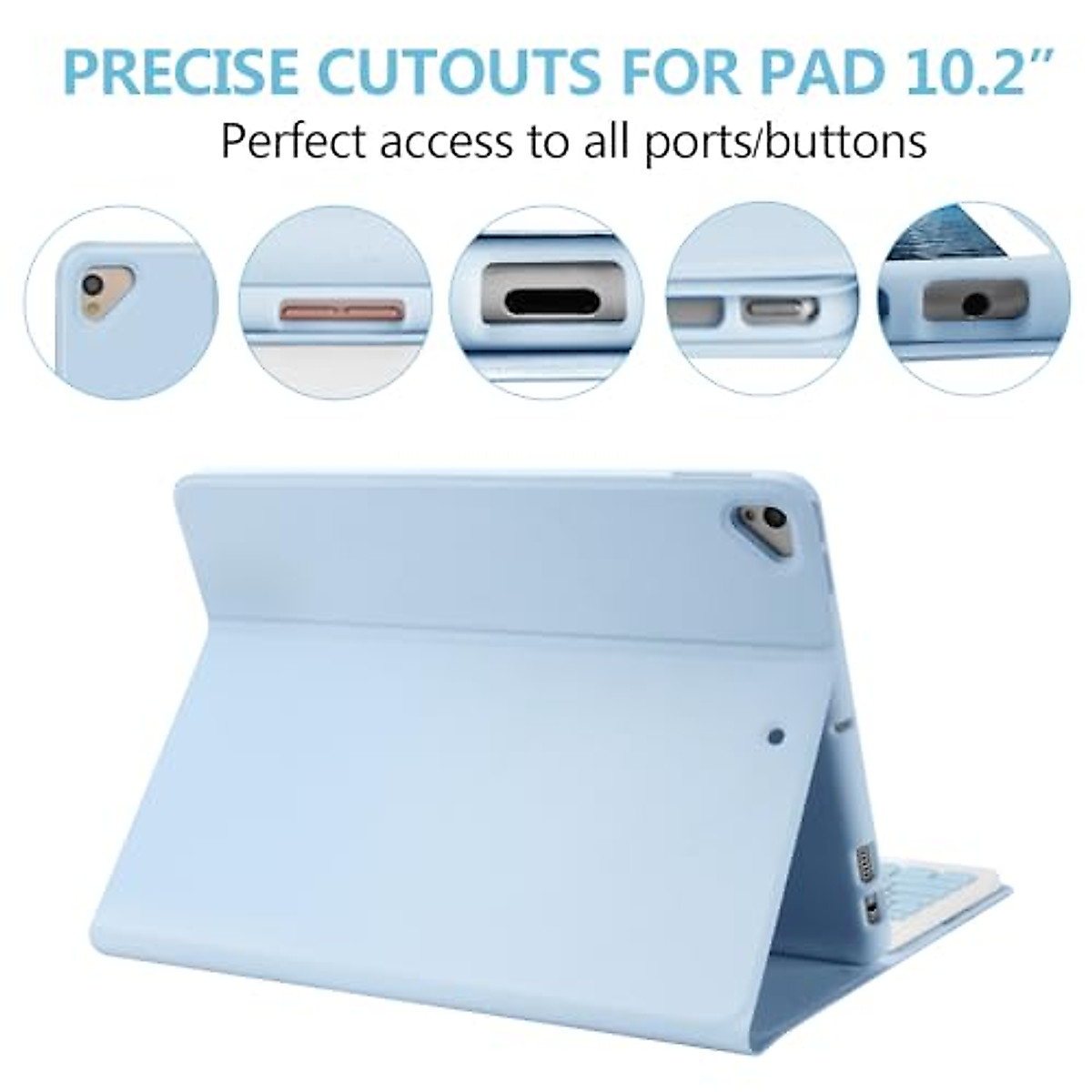 Keyboard Case for iPad 10.2 Inch 9th/8th/7th Gen with Pencil Holder, for iPad 10.2"/Air 3/Pro 10.5" Case with Wireless Bluetooth Keyboard, Detachable Keyboard Cover for iPad 9th Gen 2021 (Blue)