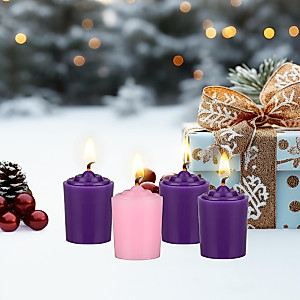 Mega Candles 4 pcs Unscented Christmas Advent Candles Set, Hand Poured Premium Wax Votive Candle 15 Hours 1.5 Inch x 2.25 Inch, Holidays, Celebrations, Devotional, Church, Wreath, Party, Gifts