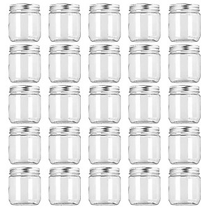 Fasmov 25 Pack 8 Ounce Clear Plastic Jars Containers with Screw On Lids, Round Empty Plastic Slime Storage Containers for Kitchen & Household Storage - BPA Free