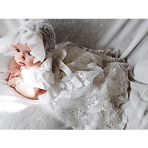 Glamulice Baby Girls Flower Christening Baptism Dress Formal Party Special Occasion Dresses for Toddler Light Ivory White 3-6 Newborn Birthday Holiday Wedding Pageant Gowns Lace Shoes & Hat Event 3M