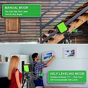 Level Tool with Tripod, 50Ft Self Leveling Leveler Tool Green Cross Line, Separate control 2 Lines Level for Picture Hanging DIY Light Duty Indoor Project