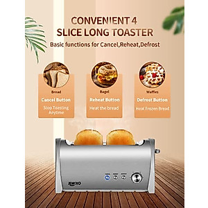 Long Slot Toaster 4 Slice, Stainless Steel Retro Toasters Best Rated Prime with 1.25" Extra Wide Slot and Defrost/Reheat/Cancel Function/6 Browning Settings/Removable Crumb Tray/Evenly Toasting, 1300W