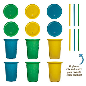 The First Years GreenGrown Reusable Spill-Proof Straw Cups - Toddler Cups with Straw - Blue/Yellow/Green - 6 Count