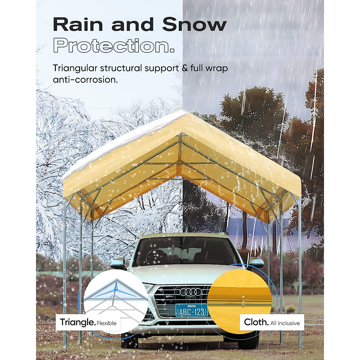 FINFREE Carport 10 x 20 ft Heavy Duty Carport with 4 Sandbags, Car Canopy for Auto, Boat & Market Stall, Adjustable Height from 9.5 ft to 11 ft,Beige