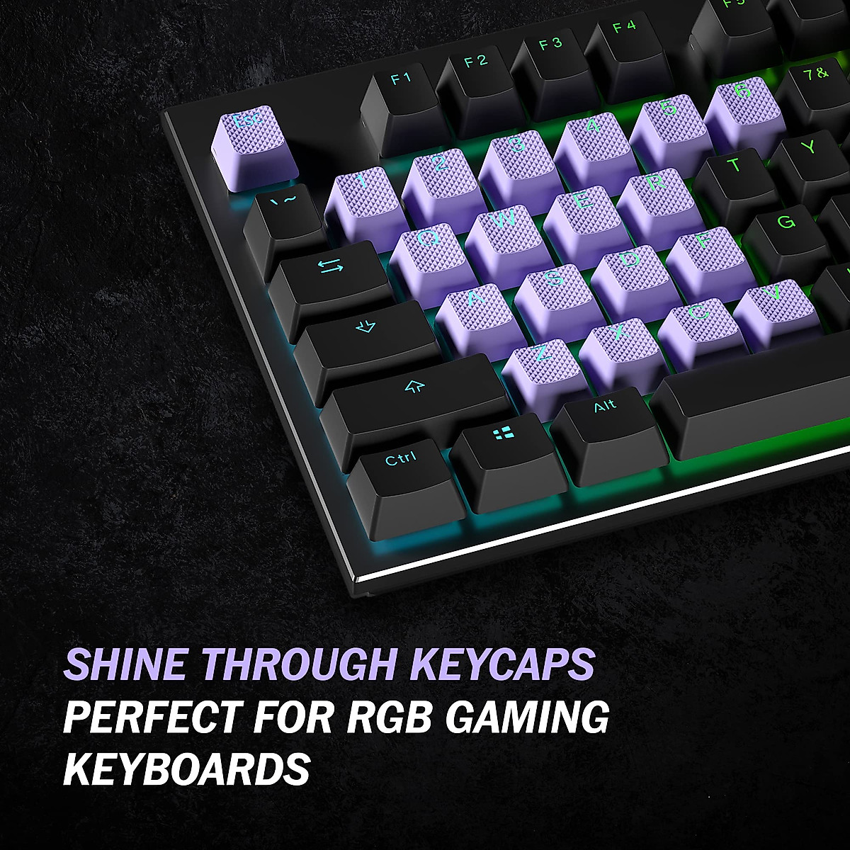 HK Gaming Rubber Keycaps Set | Anti-Slip Texture | Doubleshot Backlit Keycap Set | 23 Keys OEM Profile Key Set | for Mechanical Keyboard | Compatible with Cherry MX, Gateron, Kailh | Lavender