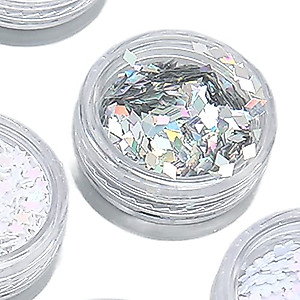 Nail Glitter Sequins, Multiple Shapes High Flash Hand Made DIY Craft Glitter Sequin for Homemade Cards(White)