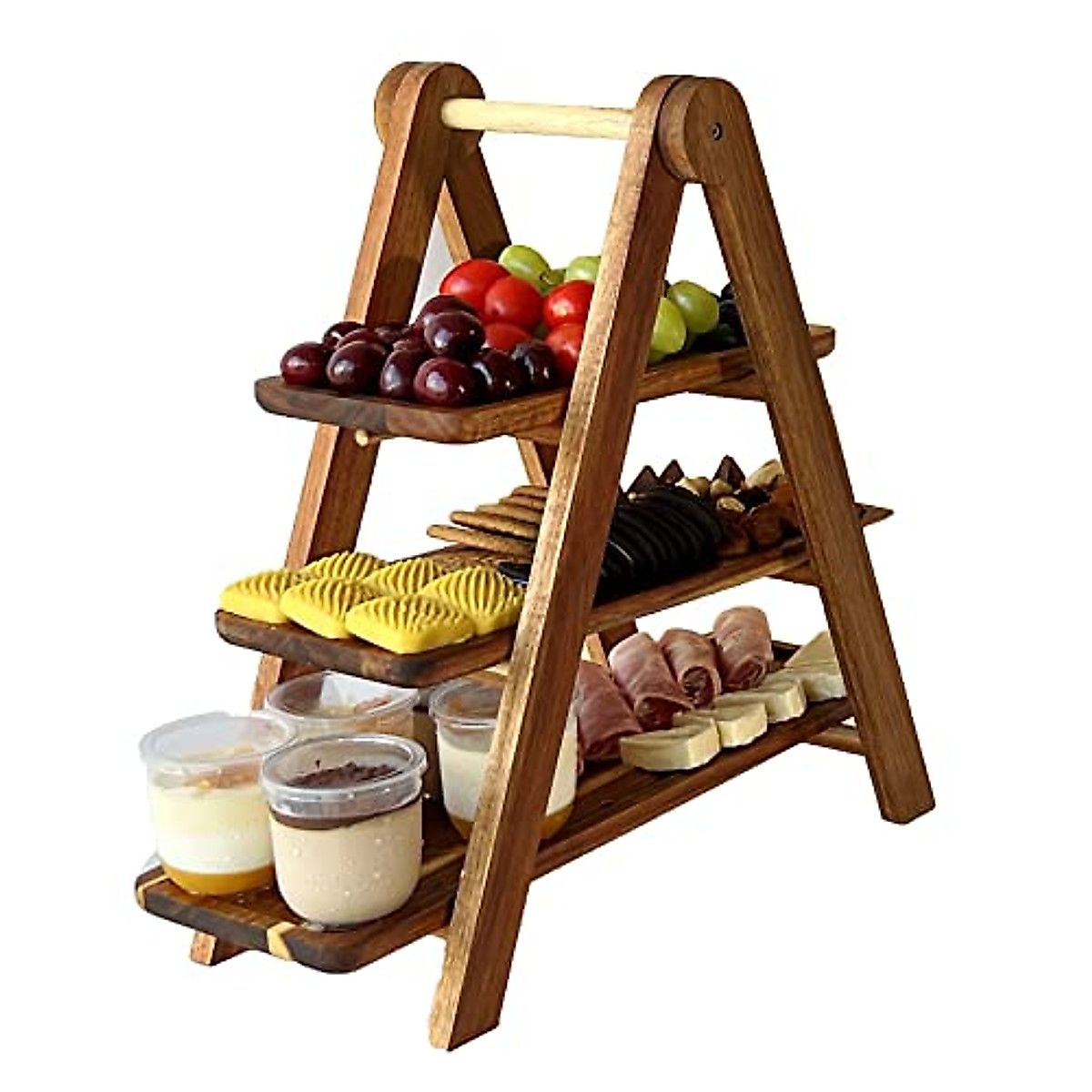 3 Tier Tray Serving Stand Acacia Wood Platter Charcuterie Tiered Set for Entertaining Gethering Food Display Vendor Events Fruit Dessert Appetizer Cheese