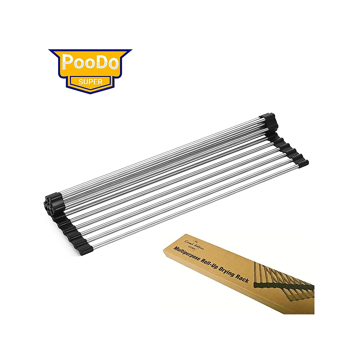 Roll up Dish Drying Rack RV Folding Over Sink 304 Stainless Steel in Kitchen Dish Drainer Heat Resistant Mat Multipurpose Portable Dish Trainer,Black,17x12inches