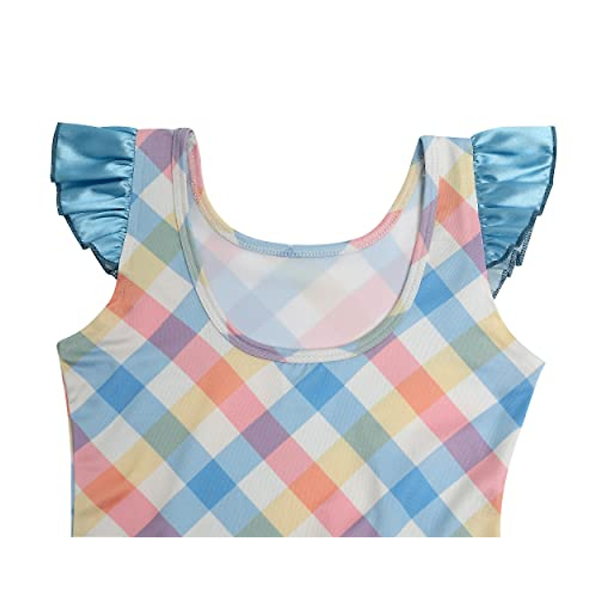 LUOUSE Toddler Girls Stretch Swimsuit Ruffle-Accent One Piece Bathing Suits, Cute Ruffle Swimwear for Girls, Plaid 5-6 T