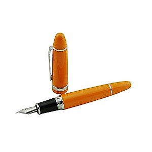 Lanxivi Jinhao 159 Fountain Pen Orange Color Silver Trim Big Heavy with Pen Pouch