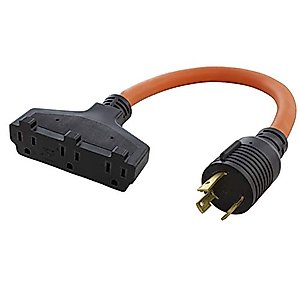 AC WORKS L5-30 30Amp 3-Prong Locking Generator Distribution Cord (1.5FT L5-30 to Tri-Household Flexible)