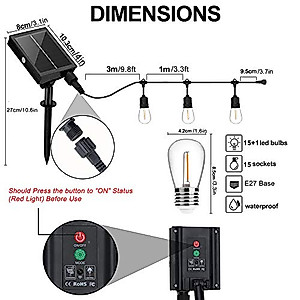 Solar Powered Waterproof LED Outdoor String Lights with Dimmable Remote Control for Backyard Garden Patio Pergola Gazebo Bistro Bedroom Christmas Wedding Party (56FT)