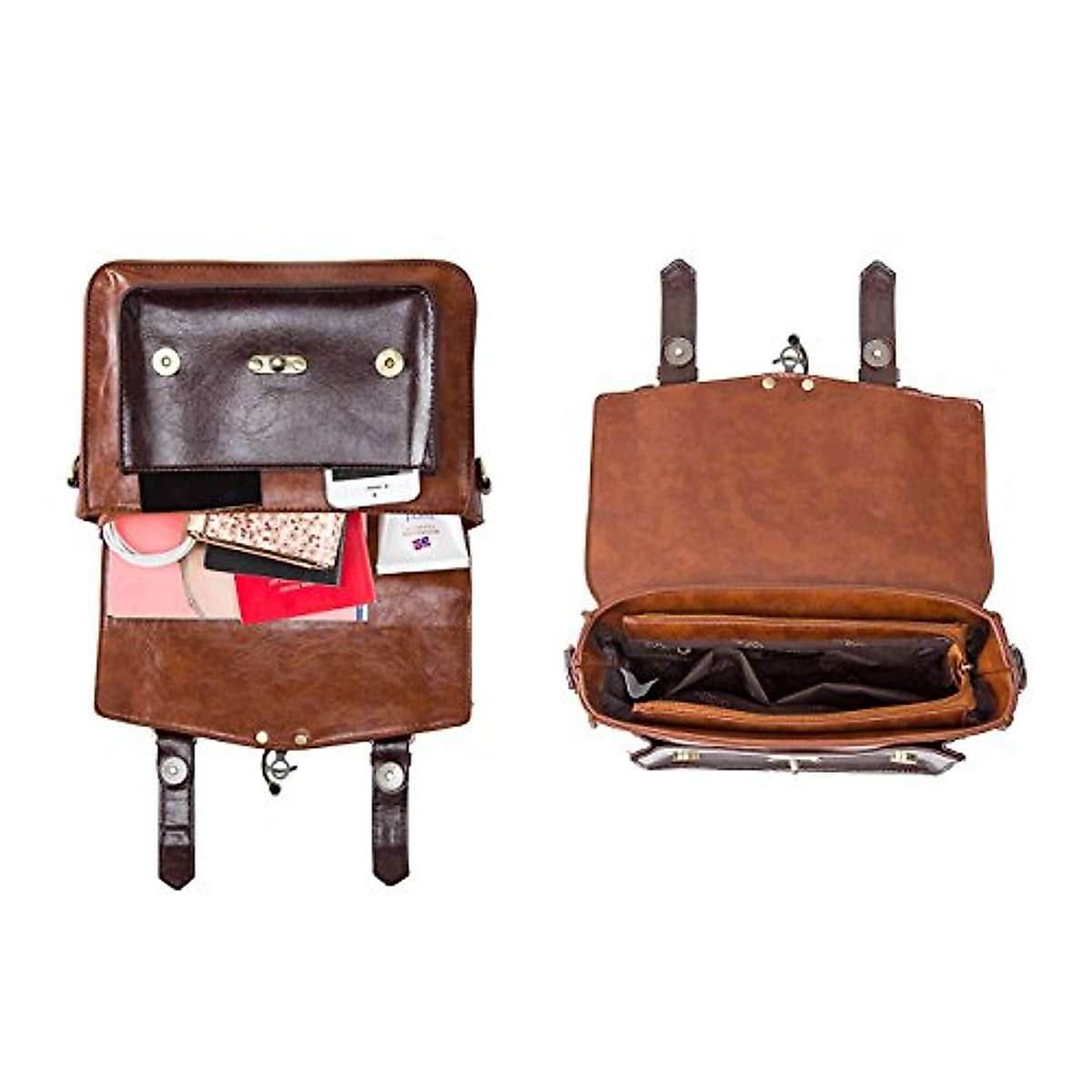 ECOSUSI Women PU Leather Satchel Purse Vintage Small School Crossbody Messenger Bag Work Cross-body Bag, Coffee