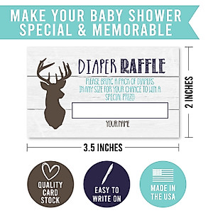 Hadley Designs Deer Baby Shower Invitation set-50 Invitations & 25 Diaper Raffle Tickets For Baby Shower Boy, Hunting Camping Camo Fill or Write in Card, Diaper Raffle Cards Inserts