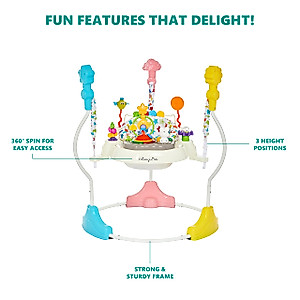 Dream On Me Zany 2-in-1 Baby Activity Center and Bouncer in Star Print, Sturdy and Strong Frame, 3 Height Positions, 360° Rotating Seat, 12 Songs with Flash Lights